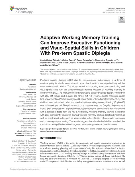 pdf adaptive working memory training can improve executive functioning and visuo spatial