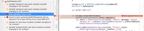 已解决 swift中SwiftXMPP代码出错Extra argument error in call 在路上