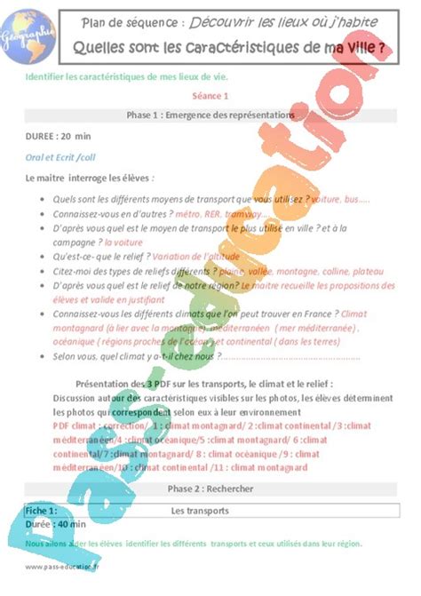 Séquence Fiche de préparation Identifier mon lieu de vie CM1 pdf à