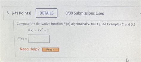 solved compute the derivative function f′ x algebraically