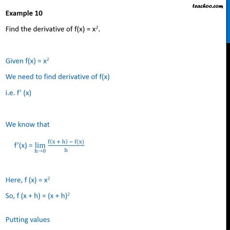 example 10 find derivative of f x x2 chapter 13 limits