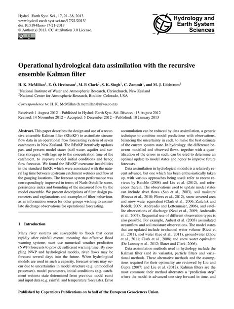 pdf operational hydrological data assimilation with the recursive ensemble kalman filter