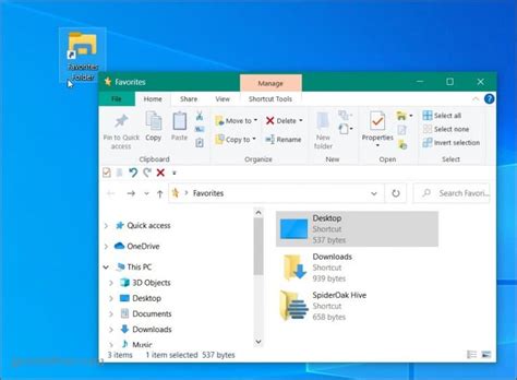how to add a desktop shortcut to the favorites folder on windows 10