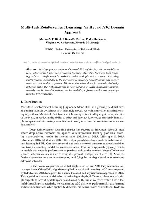 pdf multi task reinforcement learning an hybrid a3c domain approach