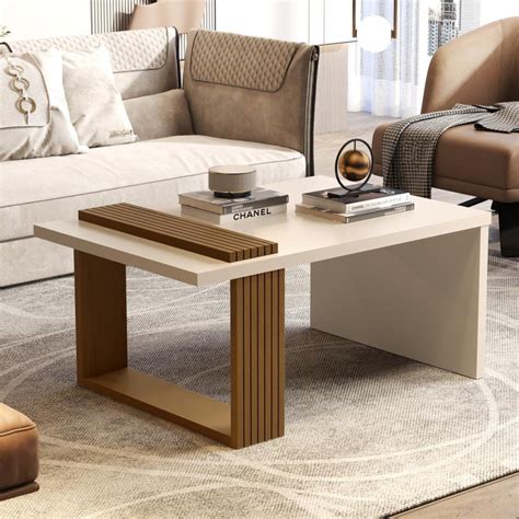 Mesa De Centro Retangular JB 8020 Pérola Nature Lojas RPM