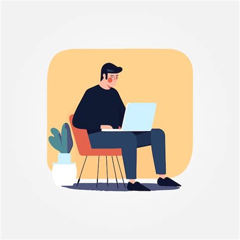 Premium Vector Man Sitting Working On His Laptop Vector Illustration