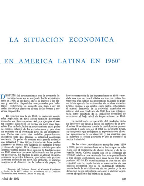La Situacion Economica En America Latina En 1960