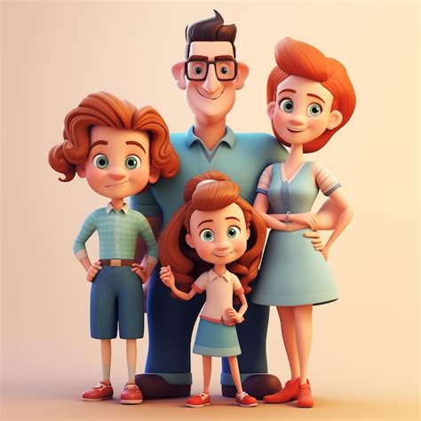 Familia De Dibujos Animados 3d Foto Premium