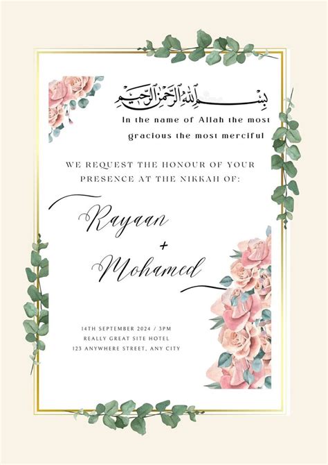 Beautiful Minimalistic Digital Muslim Wedding Invitation Template