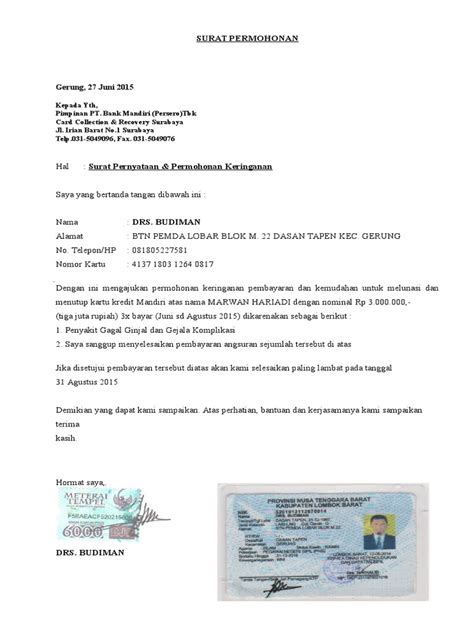 Contoh Surat Permohonan Keringanan Pembayaran Kartu Kredit 53