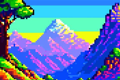 Landscape Bit Pixel Art Summer Natural Landscape Mountain Scenery