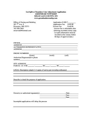 Fillable Online Lot Split Or Boundary Line Adjustment Application Fax