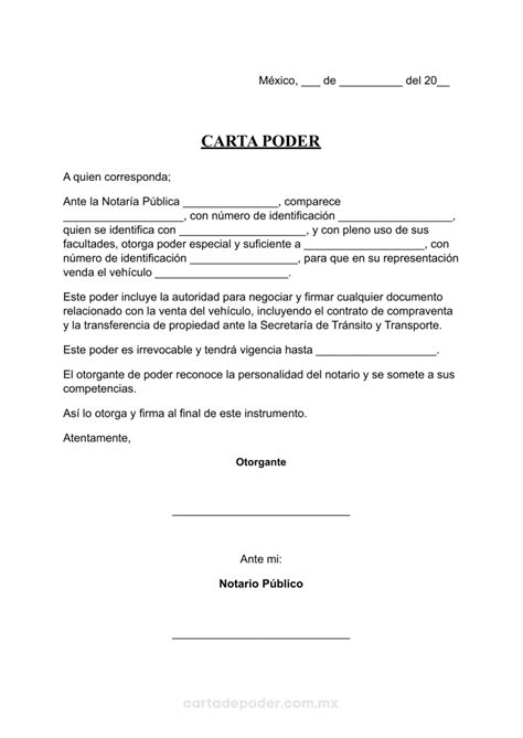 ᐅ Carta Poder Notarial para Venta de Vehículo Ejemplos