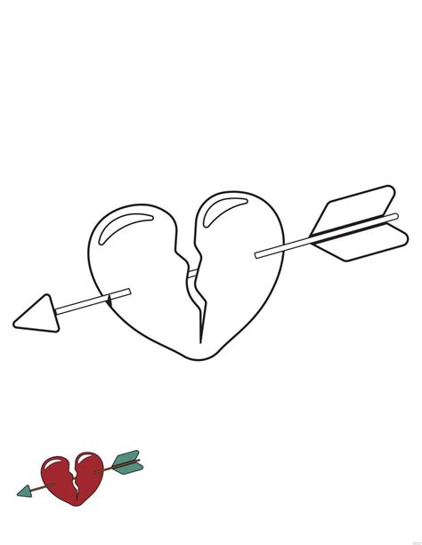 Free Broken Heart With Arrow Coloring Page Pdf Template Net The Best