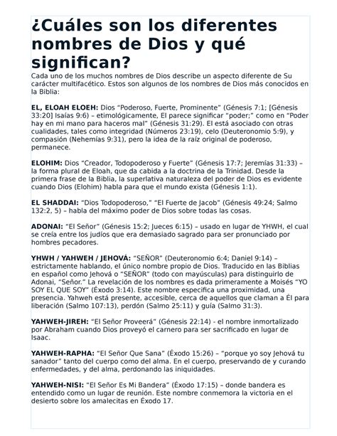 Nombres De Dios Tema Cu Les Son Los Diferentes Nombres De Dios Y