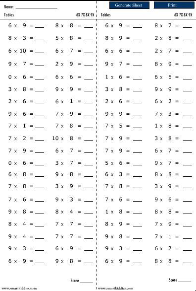 Mixed Times Tables Practice Sheets