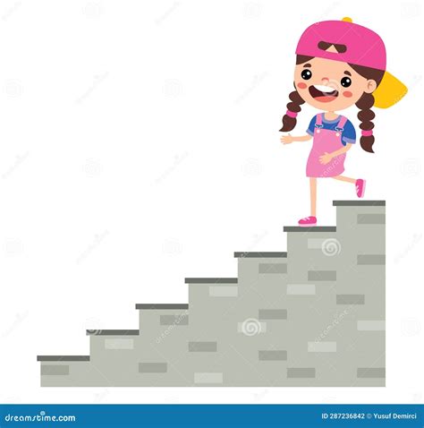 Cartoon Kid Walking Down On Stairs Stock Illustration Illustration Of