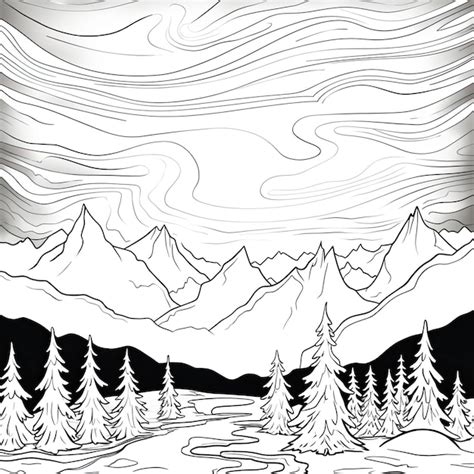 Imagen Para Colorear En Blanco Y Negro De Una Aurora Boreal Foto Premium
