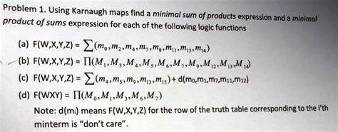 solved problem 1 using karnaugh maps find a minimal sum of products expression and a minimal