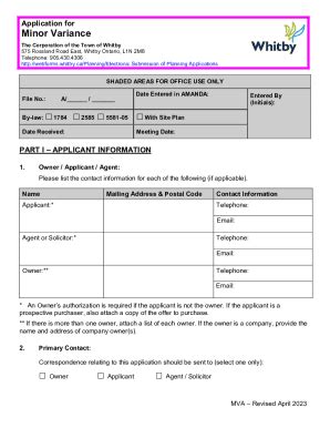 Fillable Online Application For Minor Variance Application For Minor