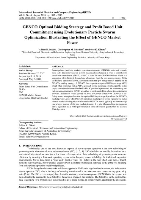 pdf genco optimal bidding strategy and profit based unit commitment using evolutionary