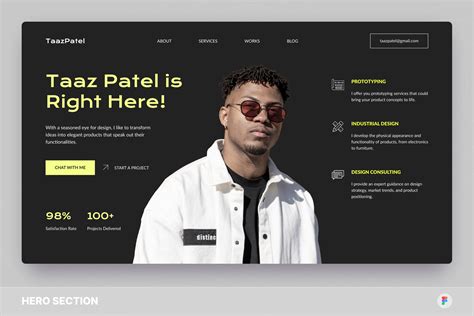 Taaz Product Designer Portfolio Hero Section Figma Template Design