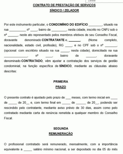 Modelo de Contrato de Prestação de Serviços de Síndico