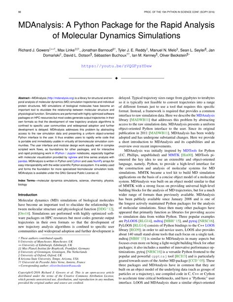 pdf mdanalysis a python package for the rapid analysis of molecular dynamics simulations