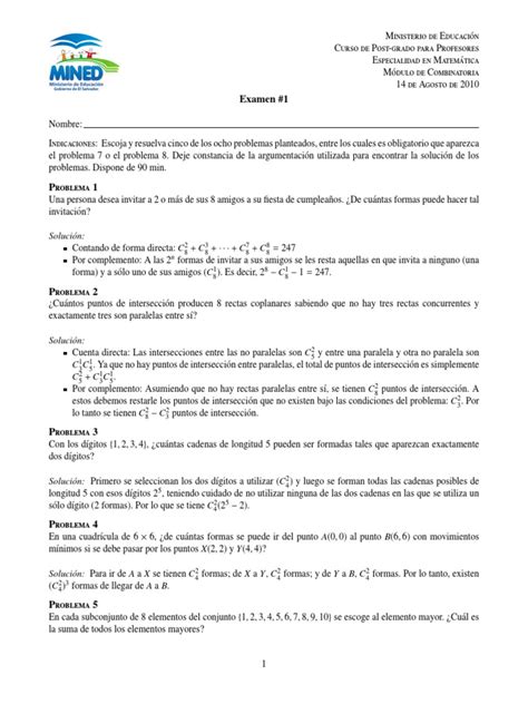 combinatoria examen1 solucion pdf conjunto matemáticas conceptos matemáticos