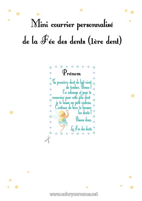 Coloriage n580 Dent de lait Fée des dents Courrier de la Fée des dents