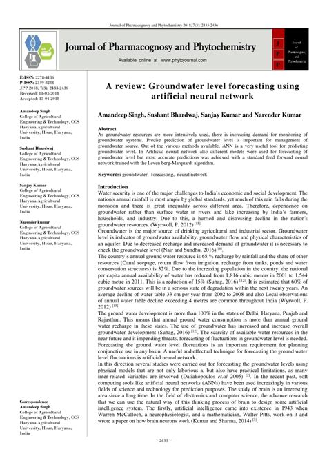 pdf a review groundwater level forecasting using artificial neural network
