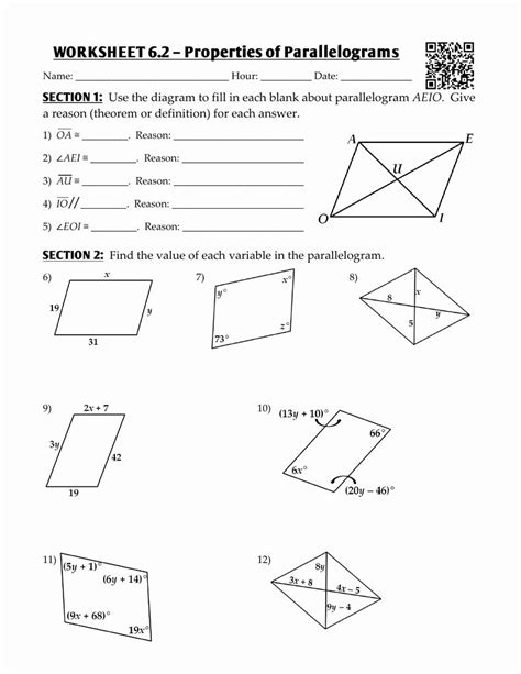 Properties Of Parallelograms Worksheet Answers Pdf