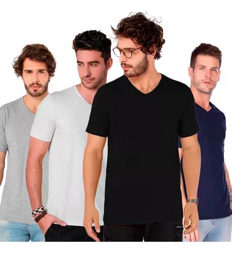 Kit 4 Camisetas Masculina Gola V Básica Premium Sortida Parcelamento