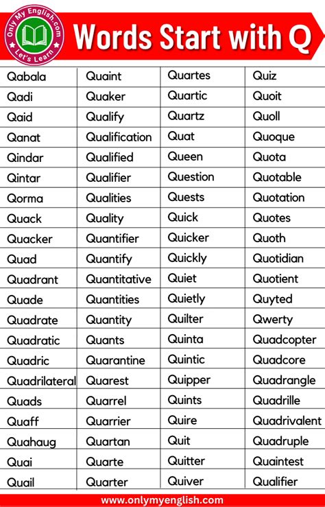 300 Words That Start With Q Words Starting With Q