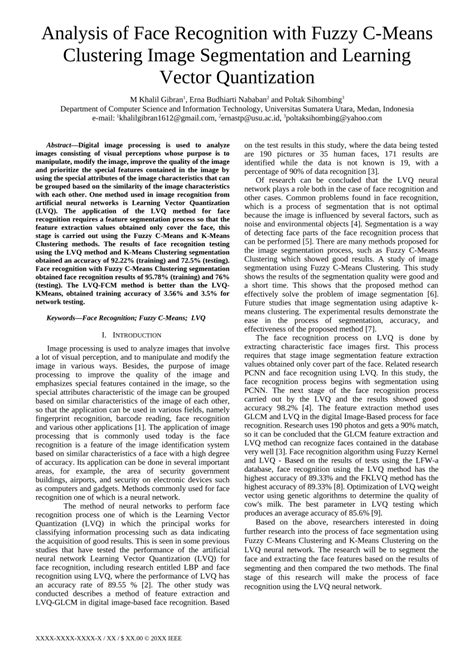 pdf analysis of face recognition with fuzzy c means clustering image segmentation and learning