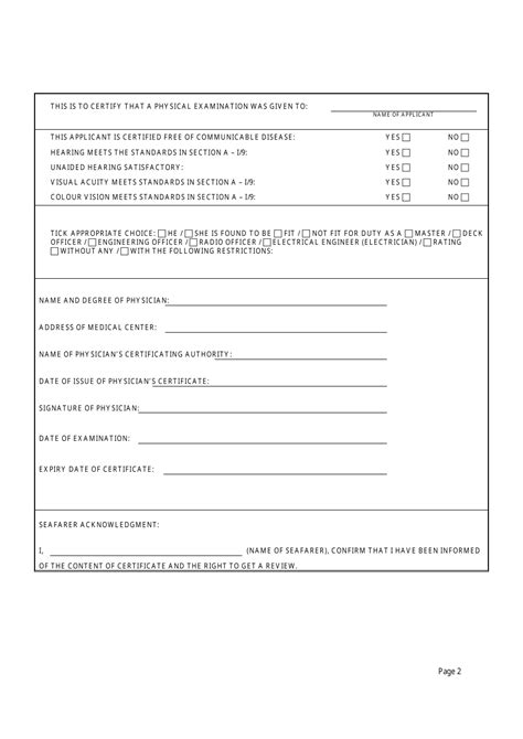 Seafarer S Medical Examination Report Certificate Template Fill Out