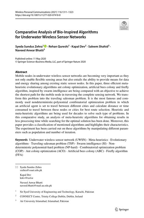 pdf comparative analysis of bio inspired algorithms for underwater wireless sensor networks