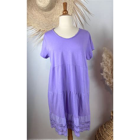 Robe Bohème Lilas Coton Broderie Anglaise Grande Taille