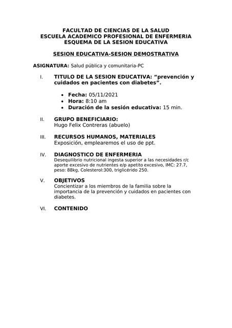 Sesion De Aprendizaje Diabetes Erica Af Udocz