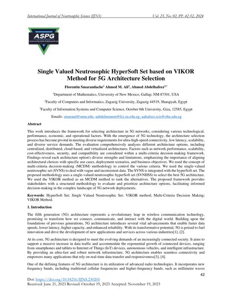 pdf single valued neutrosophic hypersoft set based on vikor method for 5g architecture selection