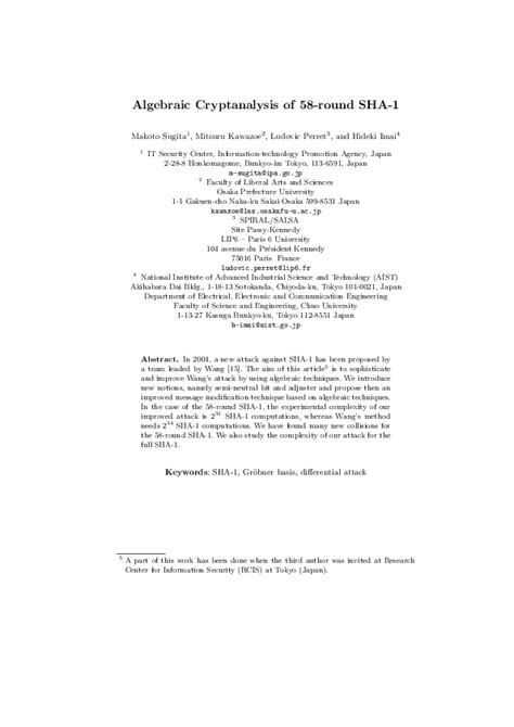 pdf algebraic cryptanalysis of 58 round sha 1 hideki imai