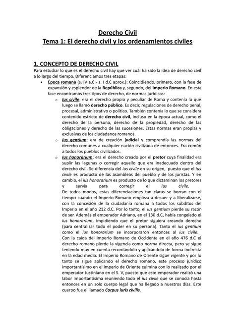Derecho Civil Tema 1 Tema 1 Derecho Civil Tema 1 El Derecho Civil