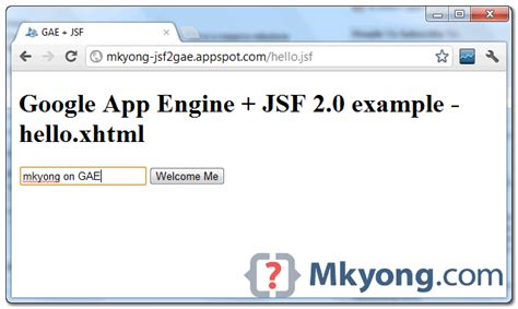 Google App Engine Jsf Example Mkyong