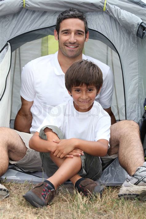 Father And Son Camping Together Stock Image Colourbox