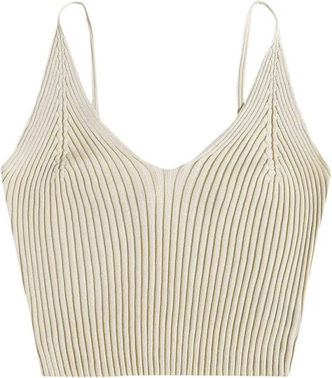 SweatyRocks Women S V Neck Crop Cami Top Ribbed Knit Spaghetti Strap