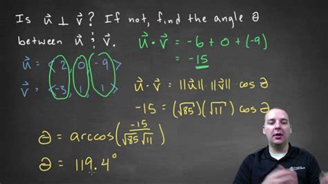 using dot products to find angles between vectors example 2 youtube