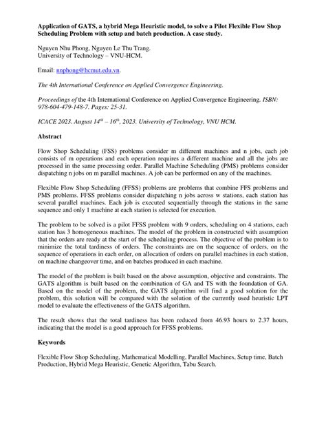 pdf application of gats a hybrid mega heuristic model to solve a pilot flexible flow shop