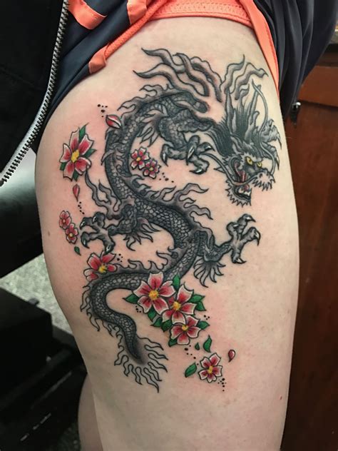 Dragon Thigh Tattoos For Women