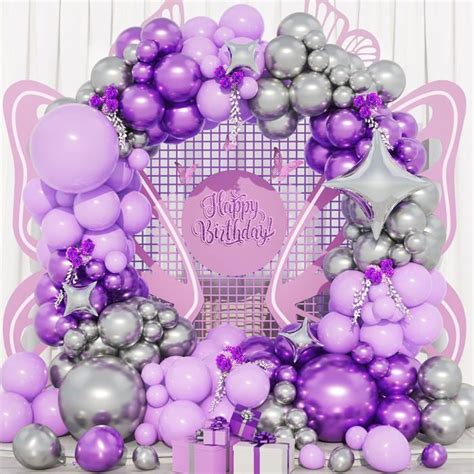 Kit Arche Ballon Violet 130Pcs Arche Ballon Anniversaire Violet Argent