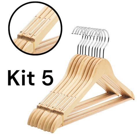 Kit Cabide Madeira Silicone Anti Deslizante Marfim Verniz Shopee Brasil